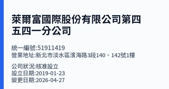 萊爾富國際股份有限公司第四五四一分公司的照片-統編 51911419(新北市) 公司登記資料與營業項目詳細圖表
