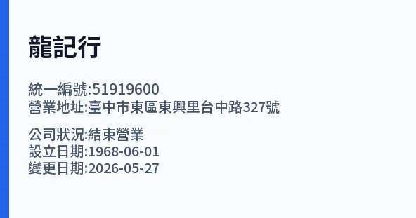龍記行的照片-統編 51919600(臺中市) 公司登記資料與營業項目詳細圖表