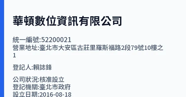 華頓數位資訊有限公司的照片-統編 52200021(臺北市) 公司登記資料與營業項目詳細圖表