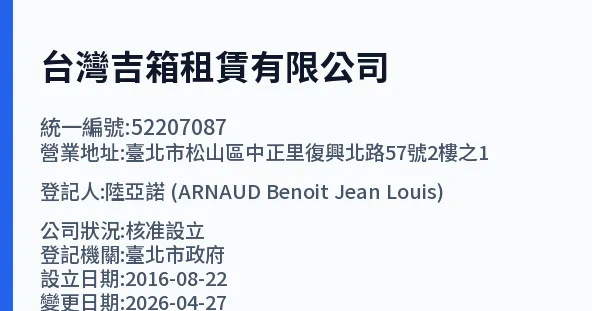 台灣吉箱租賃有限公司的照片-統編 52207087(臺北市) 公司登記資料與營業項目詳細圖表