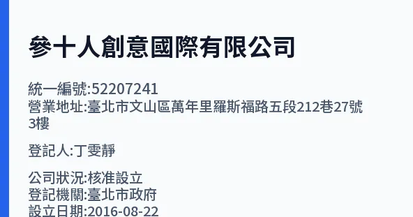 參十人創意國際有限公司的照片-統編 52207241(臺北市) 公司登記資料與營業項目詳細圖表