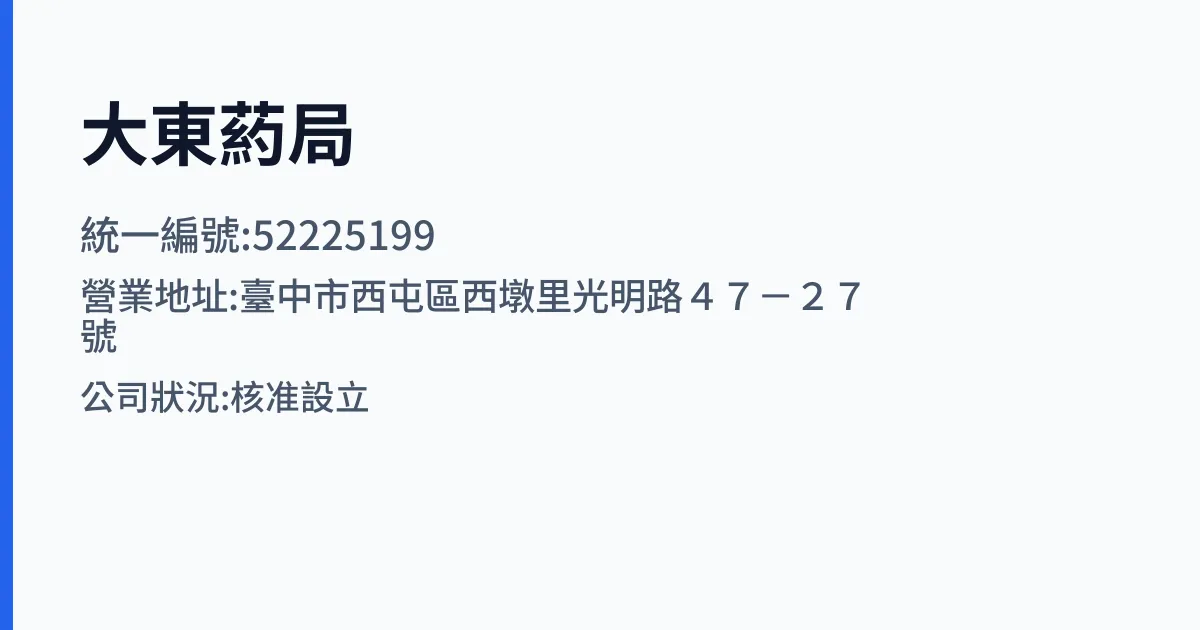 大東葯局 - 統編 52225199(臺中市) 公司登記資料與營業項目詳細圖表