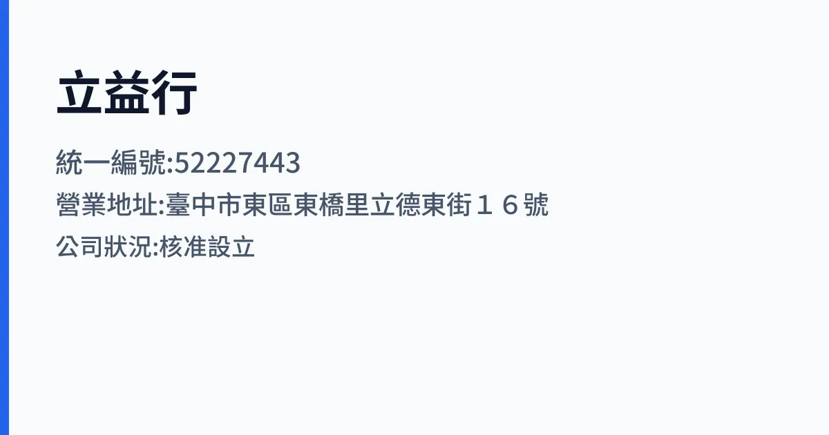立益行 - 統編 52227443（臺中市） 公司登記資料與營業項目詳細圖表