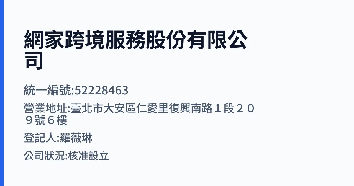 網家跨境服務股份有限公司 - 統編 52228463(臺北市) 公司登記資料與營業項目詳細圖表