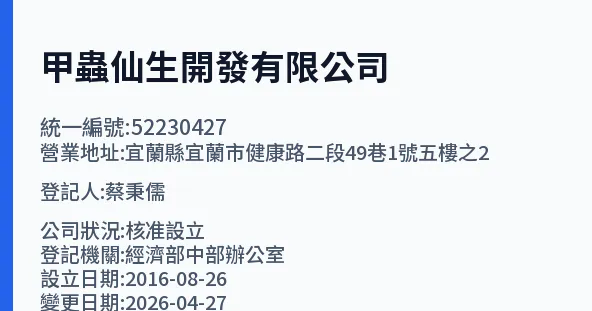 甲蟲仙生開發有限公司的照片-統編 52230427(宜蘭縣) 公司登記資料與營業項目詳細圖表
