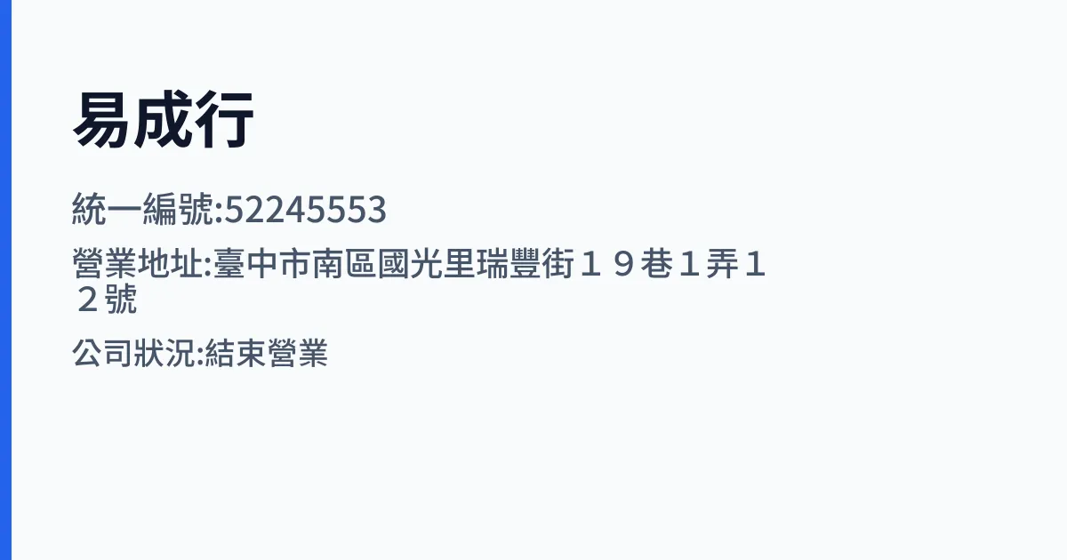 易成行 - 統編 52245553(臺中市) 公司登記資料與營業項目詳細圖表