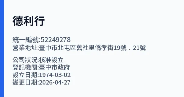 德利行的照片-統編 52249278(臺中市) 公司登記資料與營業項目詳細圖表