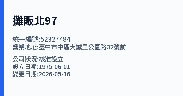攤販北97的照片-統編 52327484(臺中市) 公司登記資料與營業項目詳細圖表