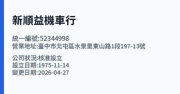 新順益機車行的照片-統編 52344998(臺中市) 公司登記資料與營業項目詳細圖表