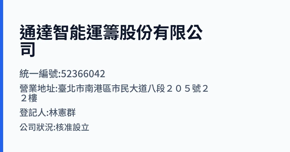 通達智能運籌股份有限公司 - 統編 52366042(臺北市) 公司登記資料與營業項目詳細圖表