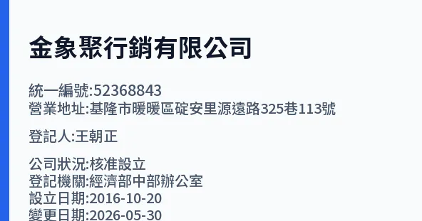 金象居廣告有限公司的照片-統編 52368843(基隆市) 公司登記資料與營業項目詳細圖表