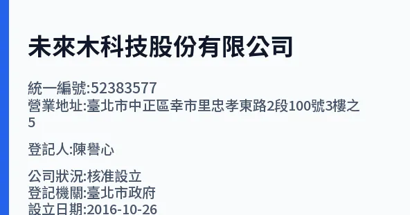 未來木科技股份有限公司的照片-統編 52383577(臺北市) 公司登記資料與營業項目詳細圖表