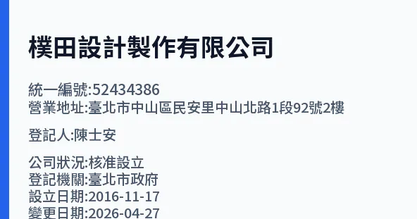 樸田設計製作有限公司的照片-統編 52434386(臺北市) 公司登記資料與營業項目詳細圖表