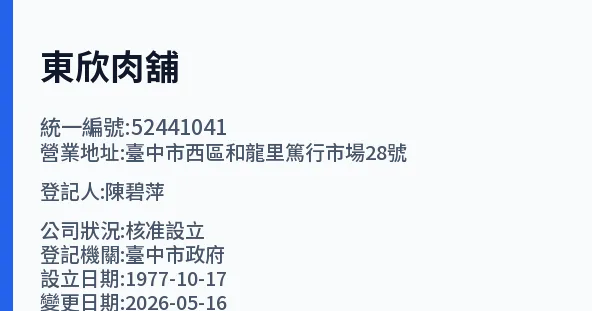 東欣肉舖的照片-統編 52441041(臺中市) 公司登記資料與營業項目詳細圖表