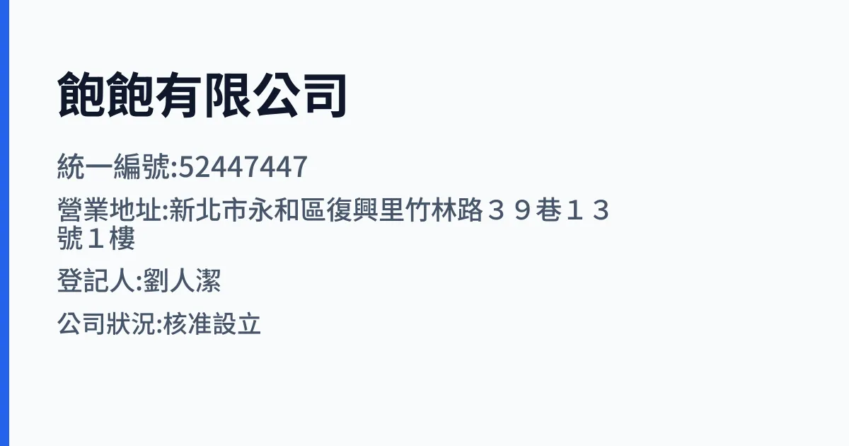 飽飽有限公司 - 統編 52447447(新北市) 公司登記資料與營業項目詳細圖表