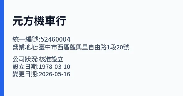 元方機車行的照片-統編 52460004(臺中市) 公司登記資料與營業項目詳細圖表