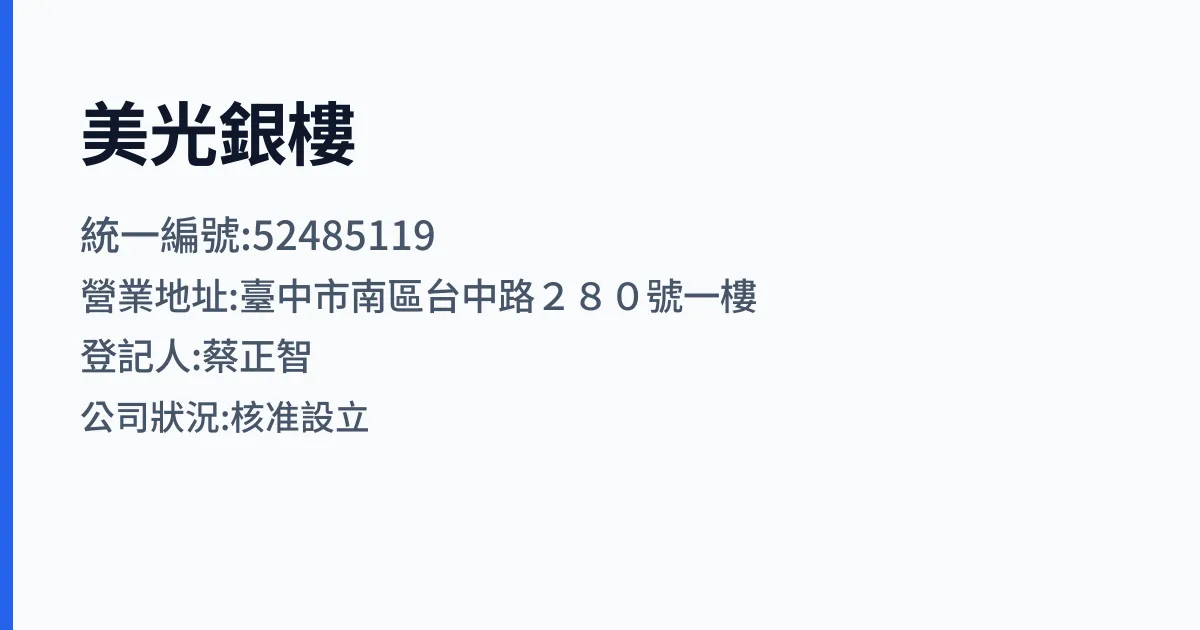 美光銀樓 - 統編 52485119(臺中市) 公司登記資料與營業項目詳細圖表