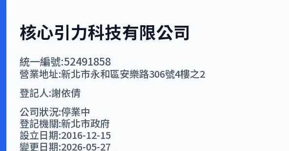 核心引力科技有限公司的照片-統編 52491858(新北市) 公司登記資料與營業項目詳細圖表