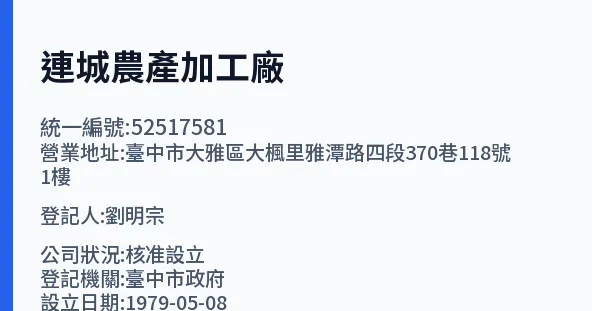 連城農產加工廠的照片-統編 52517581(臺中市) 公司登記資料與營業項目詳細圖表