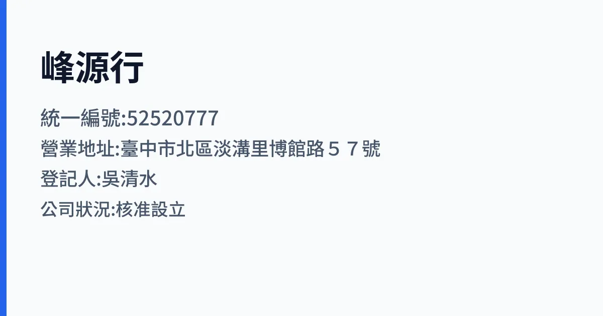 峰源行 - 統編 52520777(臺中市) 公司登記資料與營業項目詳細圖表