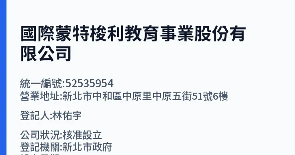 國際蒙特梭利教育事業股份有限公司的照片-統編 52535954(新北市) 公司登記資料與營業項目詳細圖表