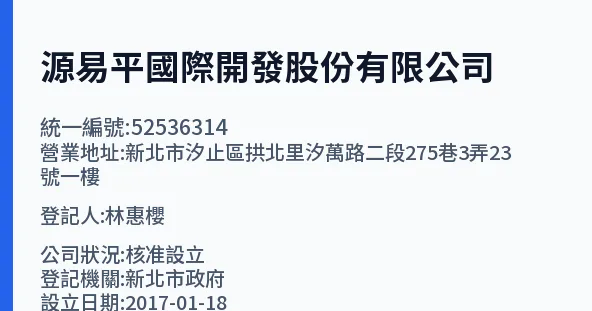 源易平國際開發股份有限公司的照片-統編 52536314(新北市) 公司登記資料與營業項目詳細圖表