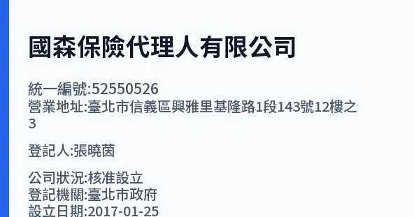 國森保險代理人有限公司的照片-統編 52550526(臺北市) 公司登記資料與營業項目詳細圖表