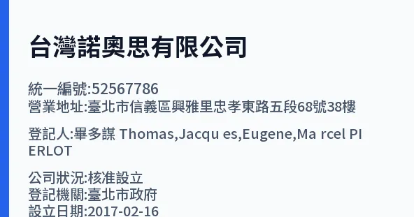 台灣諾奧思有限公司的照片-統編 52567786(臺北市) 公司登記資料與營業項目詳細圖表