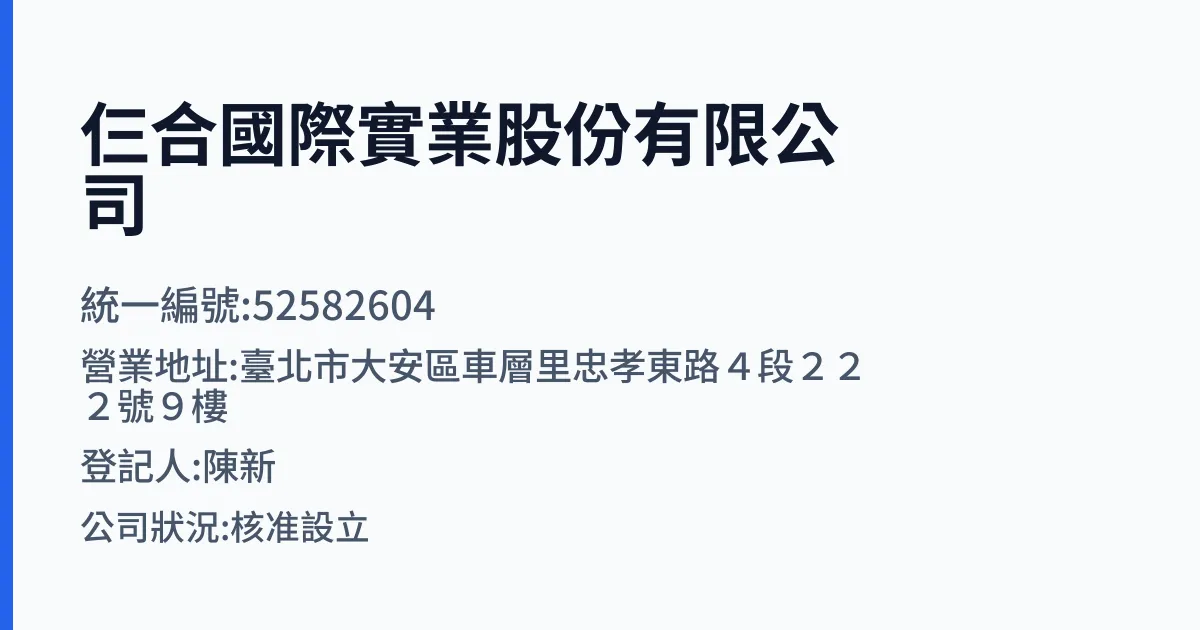 仨合國際實業股份有限公司 - 統編 52582604(臺北市) 公司登記資料與營業項目詳細圖表