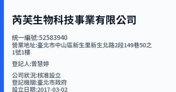 芮芙生物科技事業有限公司的照片-統編 52583940(臺北市) 公司登記資料與營業項目詳細圖表