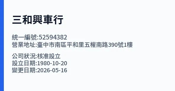 三和興車行的照片-統編 52594382(臺中市) 公司登記資料與營業項目詳細圖表