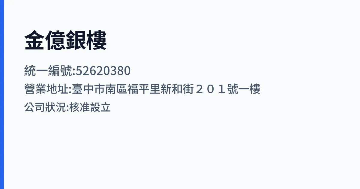 金億銀樓 - 統編 52620380(臺中市) 公司登記資料與營業項目詳細圖表