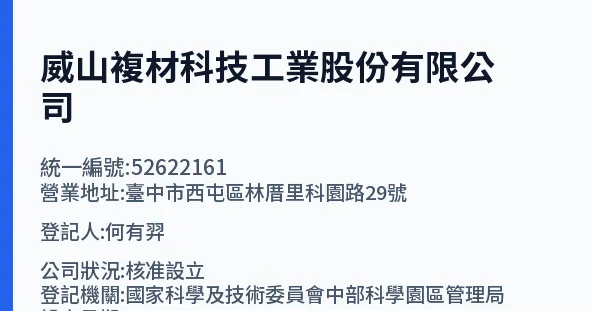 威山複材科技工業股份有限公司的照片-統編 52622161(臺中市) 公司登記資料與營業項目詳細圖表