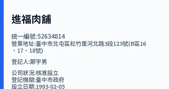 進福肉舖的照片-統編 52634814(臺中市) 公司登記資料與營業項目詳細圖表