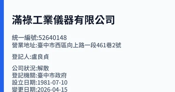滿祿工業儀器有限公司的照片-統編 52640148(臺中市) 公司登記資料與營業項目詳細圖表