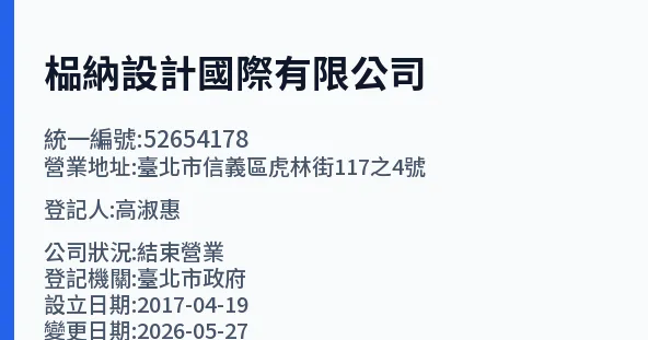 榀納設計國際有限公司的照片-統編 52654178(臺北市) 公司登記資料與營業項目詳細圖表