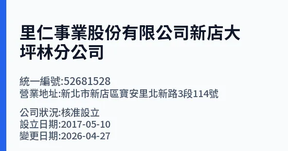 里仁事業股份有限公司新店大坪林分公司的照片-統編 52681528(新北市) 公司登記資料與營業項目詳細圖表
