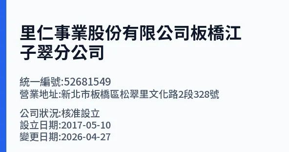 里仁事業股份有限公司板橋江子翠分公司的照片-統編 52681549(新北市) 公司登記資料與營業項目詳細圖表