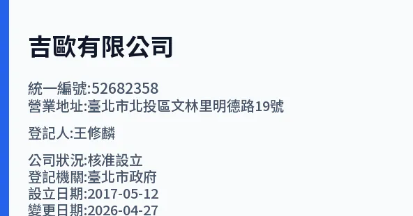 吉歐有限公司的照片-統編 52682358(臺北市) 公司登記資料與營業項目詳細圖表