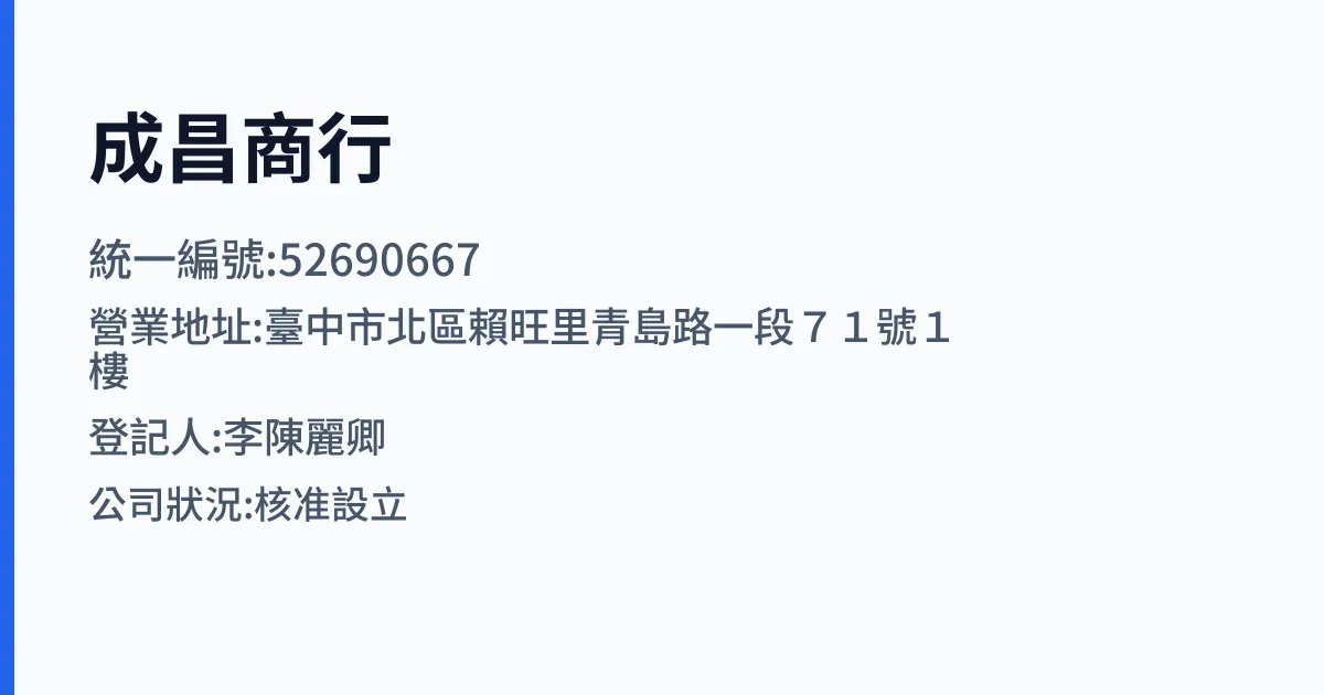 成昌商行 - 統編 52690667(臺中市) 公司登記資料與營業項目詳細圖表
