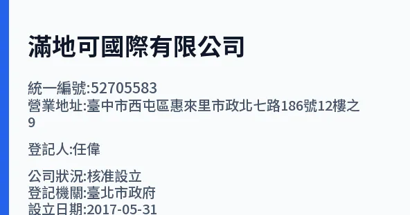 滿地可國際有限公司的照片-統編 52705583(臺中市) 公司登記資料與營業項目詳細圖表