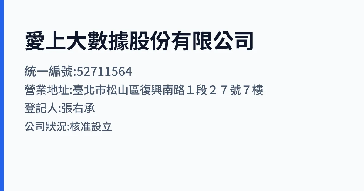 愛上大數據股份有限公司 - 統編 52711564(臺北市) 公司登記資料與營業項目詳細圖表
