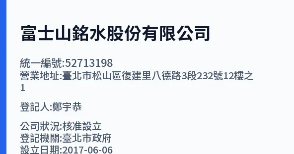 富士山銘水股份有限公司的照片-統編 52713198(臺北市) 公司登記資料與營業項目詳細圖表