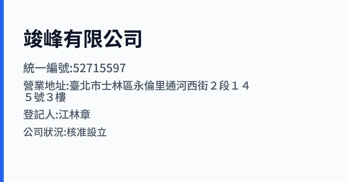 竣峰有限公司 - 統編 52715597(臺北市) 公司登記資料與營業項目詳細圖表