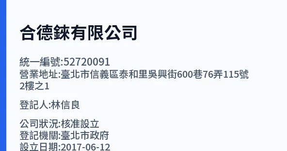 合德錸有限公司的照片-統編 52720091(臺北市) 公司登記資料與營業項目詳細圖表