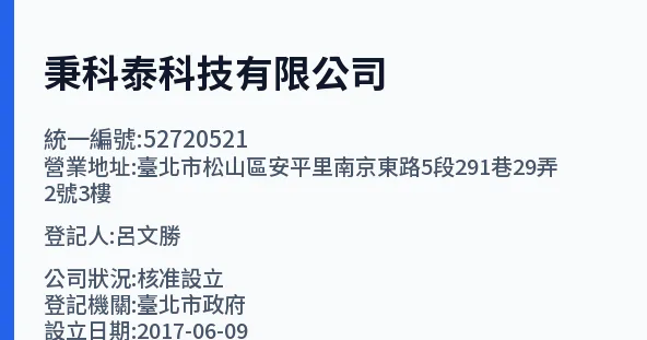 秉科泰科技有限公司的照片-統編 52720521(臺北市) 公司登記資料與營業項目詳細圖表