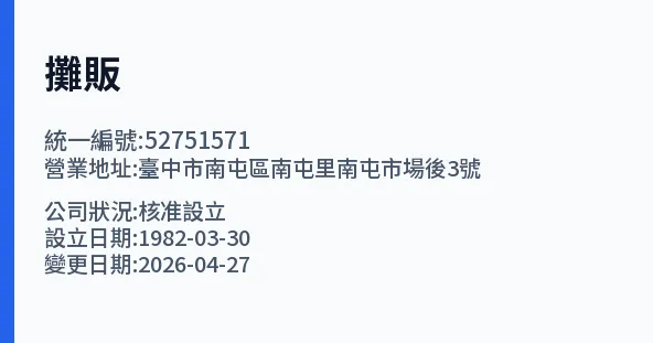 攤販的照片-統編 52751571(臺中市) 公司登記資料與營業項目詳細圖表