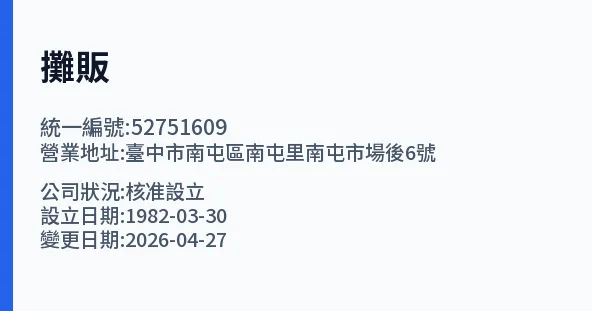 攤販的照片-統編 52751609(臺中市) 公司登記資料與營業項目詳細圖表