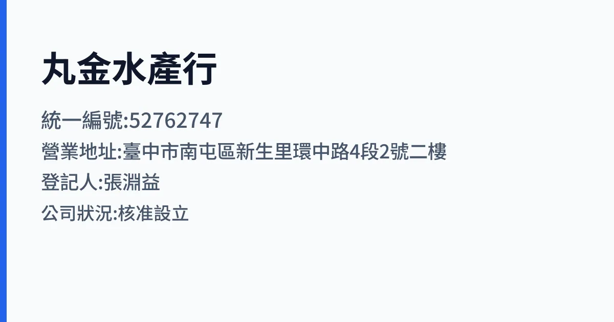 丸金水產行 - 統編 52762747(臺中市) 公司登記資料與營業項目詳細圖表