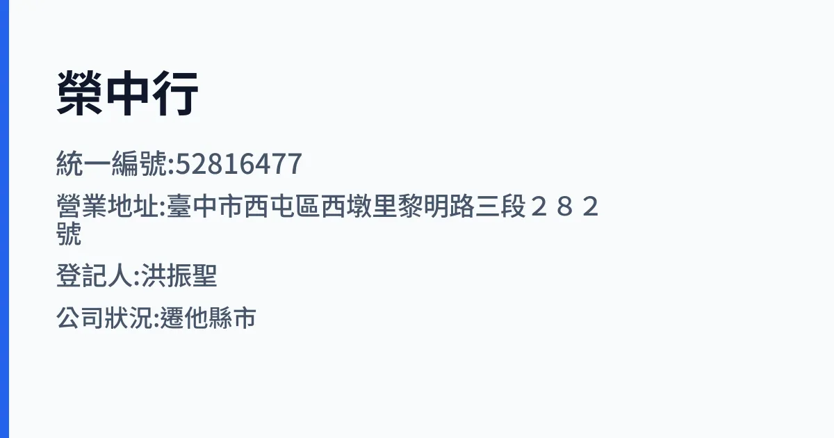 榮中行 - 統編 52816477(嘉義市) 公司登記資料與營業項目詳細圖表